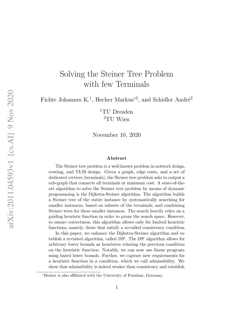 Solving The Steiner Tree Problem With Few Terminals Deepai 