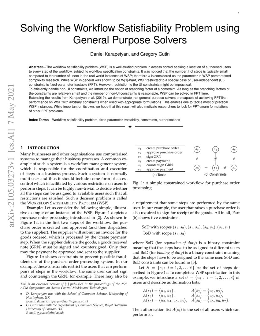 Solving The Workflow Satisfiability Problem Using General Purpose Solvers Deepai