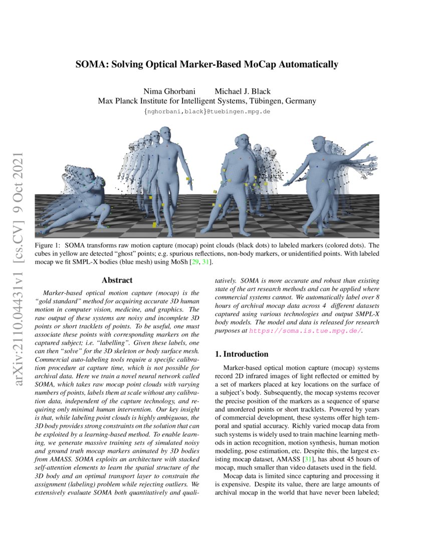 SOMA: Solving Optical Marker-Based MoCap Automatically | DeepAI