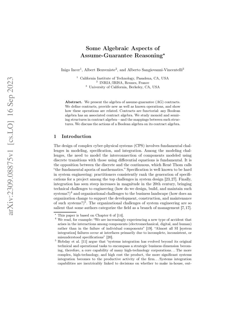 Some Algebraic Aspects of Assume-Guarantee Reasoning | DeepAI