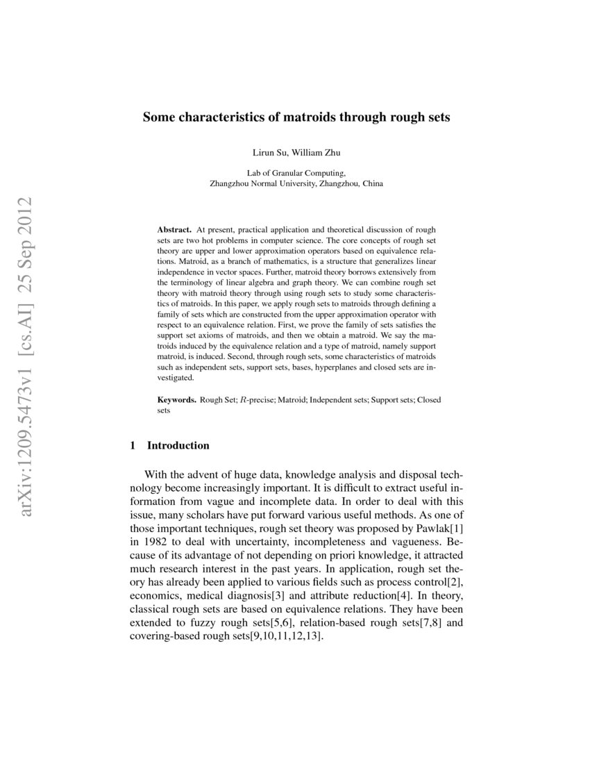 Some characteristics of matroids through rough sets | DeepAI
