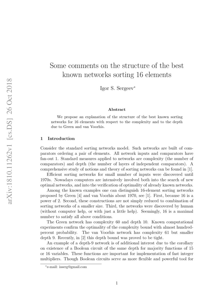 Some comments on the structure of the best known networks sorting 16 elements | DeepAI