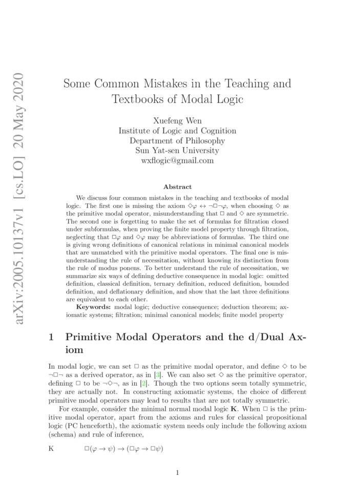 Some Common Mistakes in the Teaching and Textbooks of Modal Logic | DeepAI