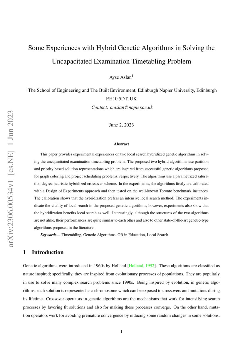 Some Experiences With Hybrid Genetic Algorithms In Solving The Uncapacitated Examination