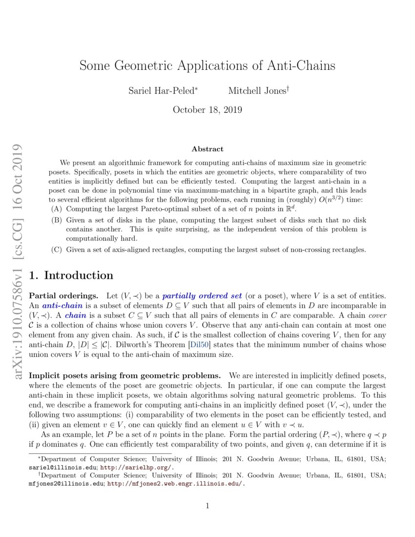 Some Geometric Applications of Anti-Chains | DeepAI
