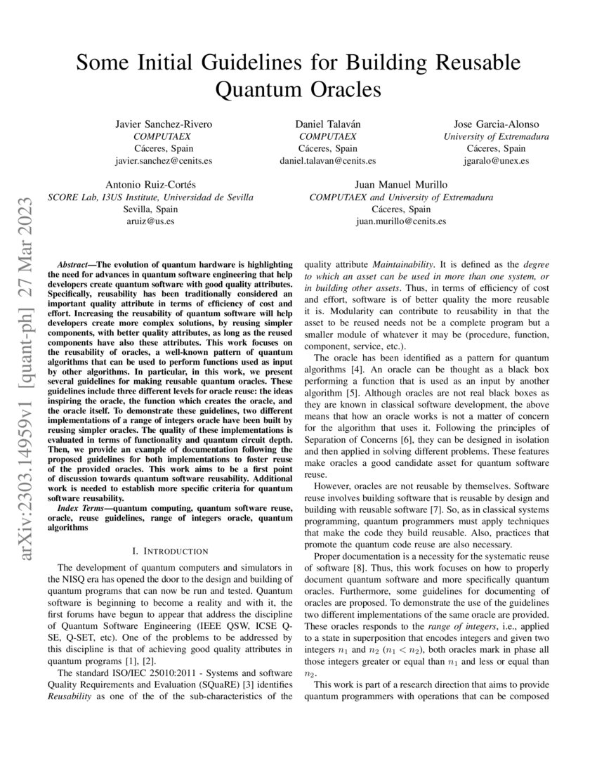 Some Initial Guidelines For Building Reusable Quantum Oracles Deepai