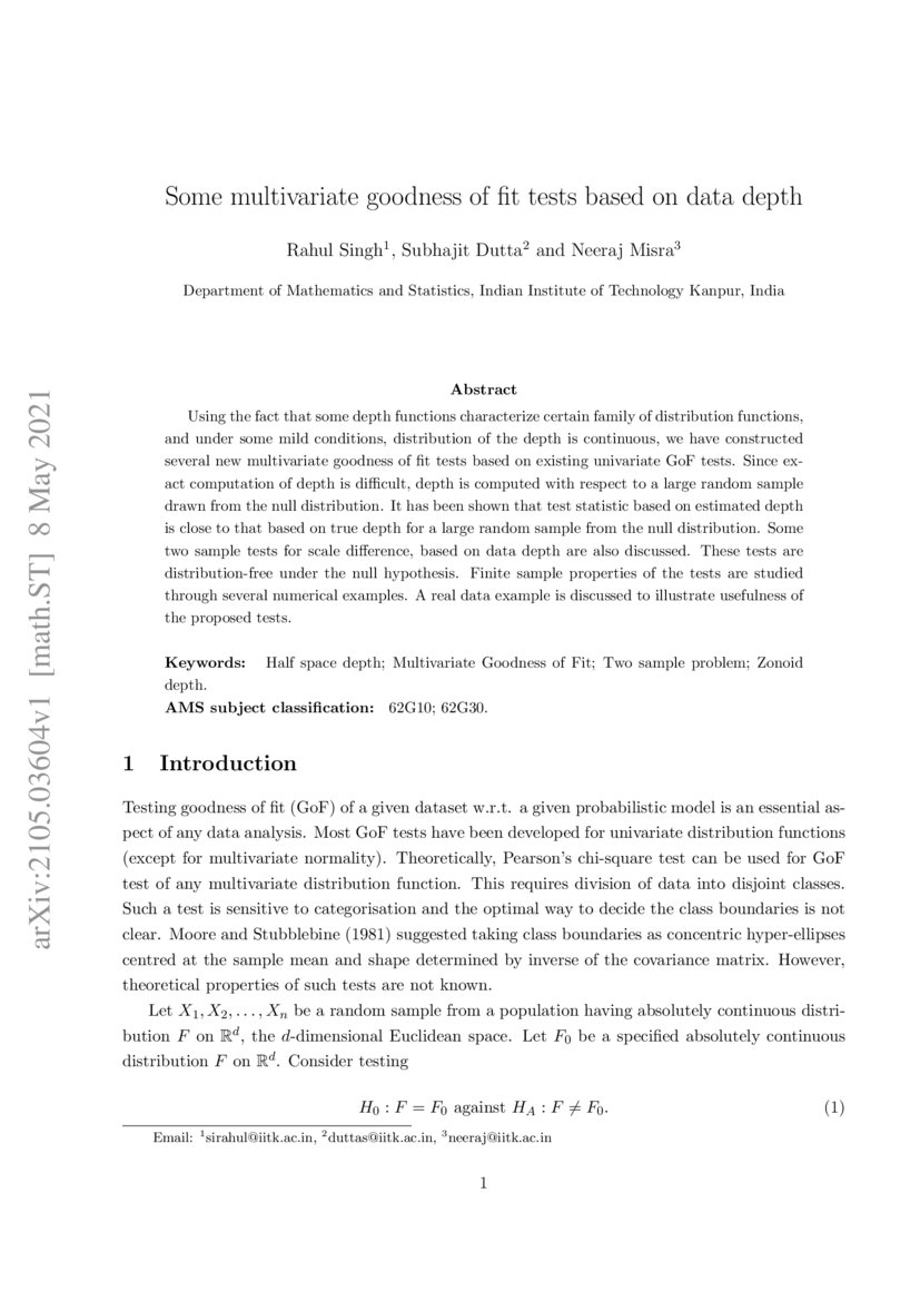 Some Multivariate Goodness Of Fit Tests Based On Data Depth Deepai 4317