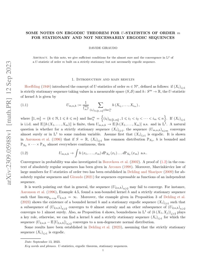 Some Notes On Ergodic Theorem For U Statistics Of Order M For