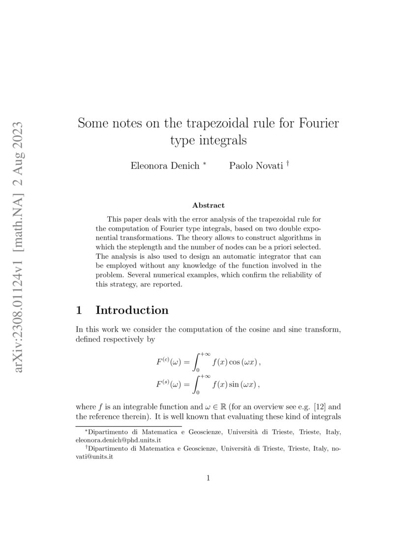 Some notes on the trapezoidal rule for Fourier type integrals | DeepAI