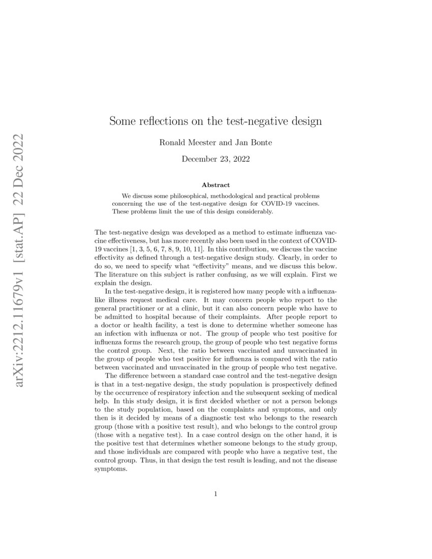 Some reflections on the test-negative design | DeepAI