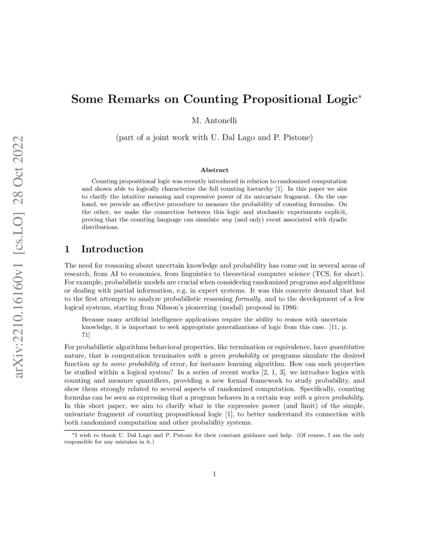 Some Remarks On Counting Propositional Logic Deepai 