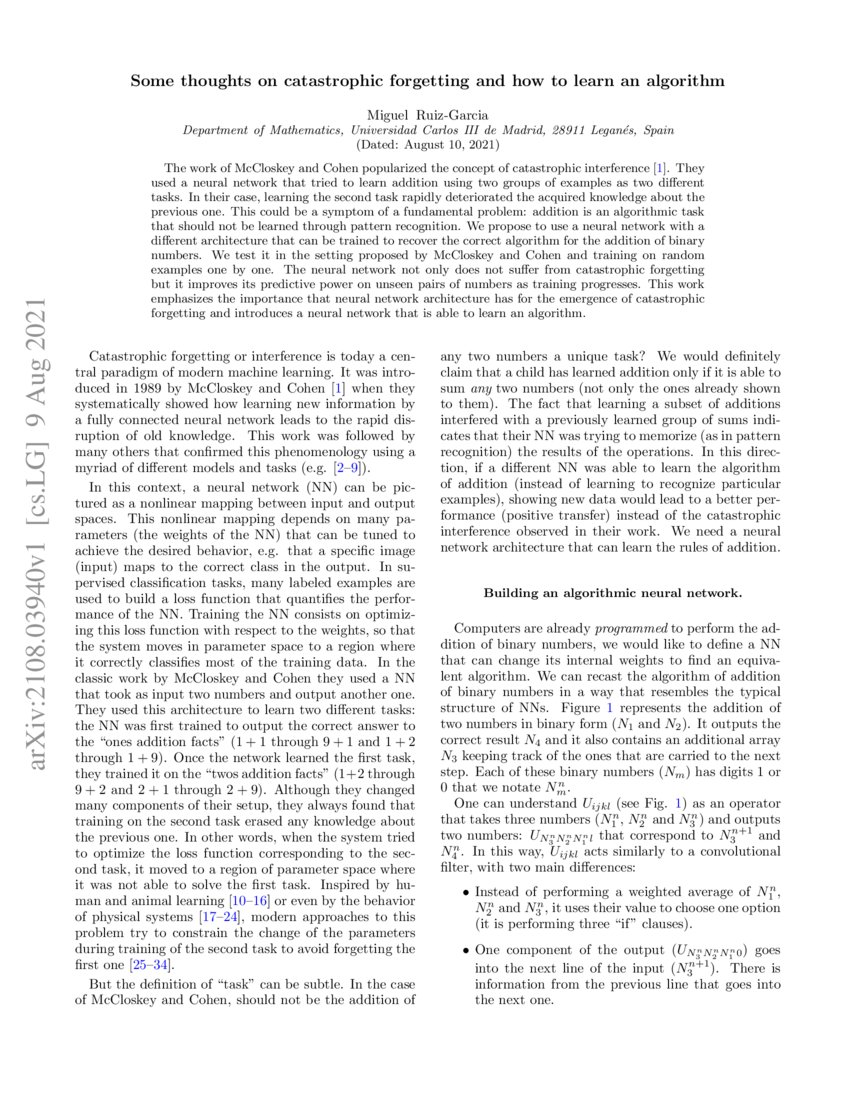 Some Thoughts On Catastrophic Forgetting And How To Learn An Algorithm