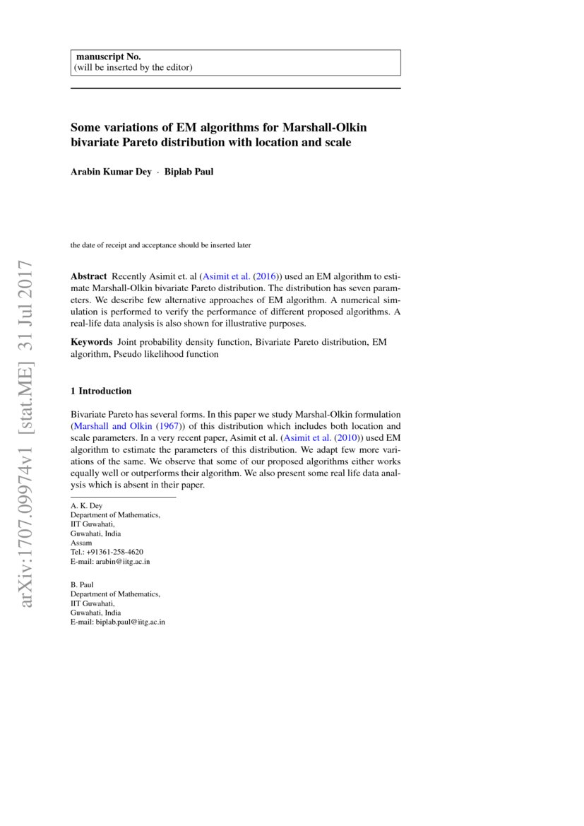 Some Variations Of Em Algorithms For Marshall Olkin Bivariate Pareto