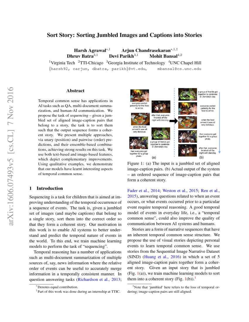 Sort Story: Sorting Jumbled Images and Captions into Stories | DeepAI