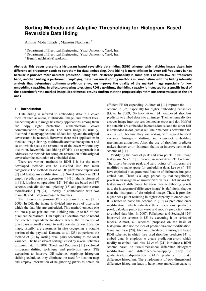 Sorting Methods And Adaptive Thresholding For Histogram Based Reversible Data Hiding Deepai