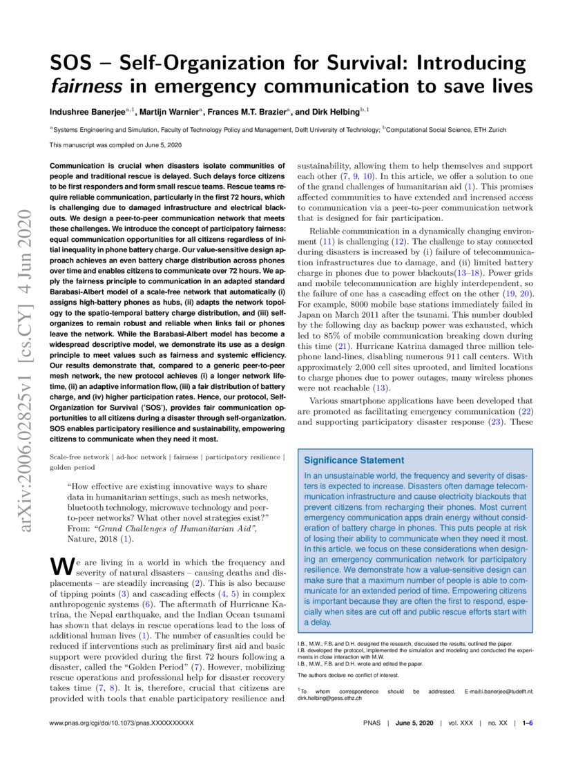 SOS – Self-Organization for Survival: Introducing fairness in emergency ...