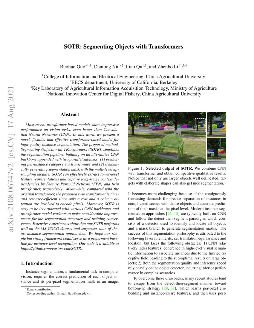 SOTR: Segmenting Objects with Transformers | DeepAI