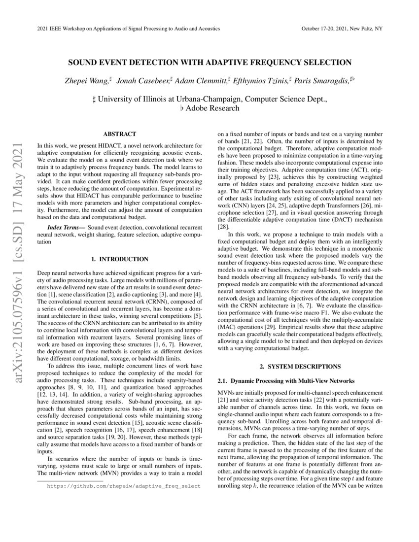 Sound Event Detection With Adaptive Frequency Selection Deepai