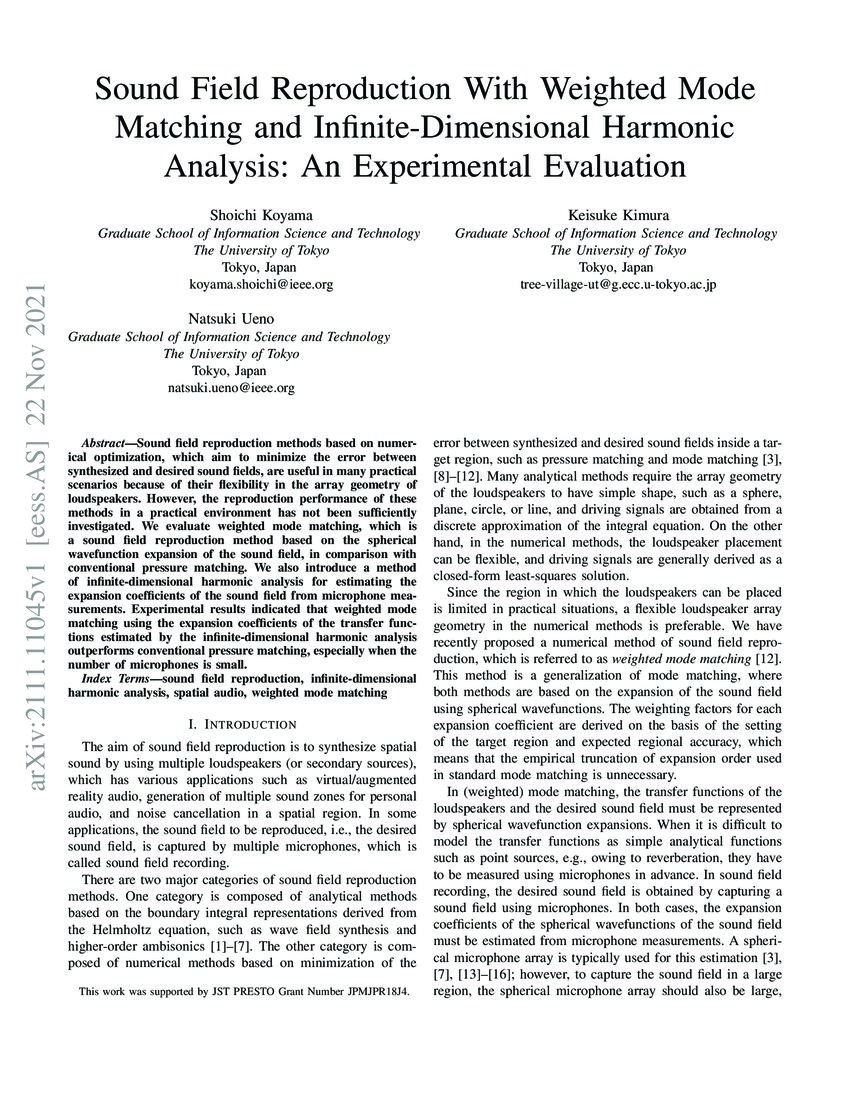 Sound Field Reproduction With Weighted Mode Matching and Infinite-Dimensional Harmonic Analysis ...