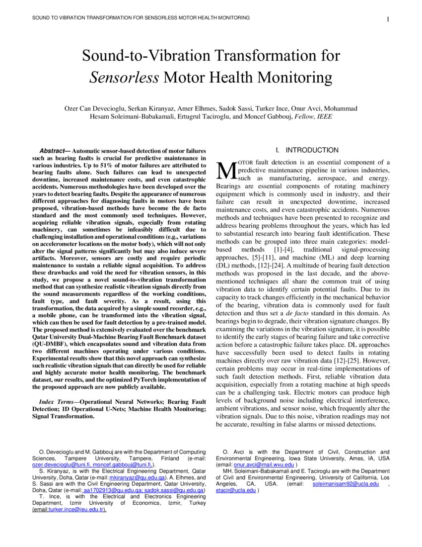 Sound-to-Vibration Transformation for Sensorless Motor Health ...