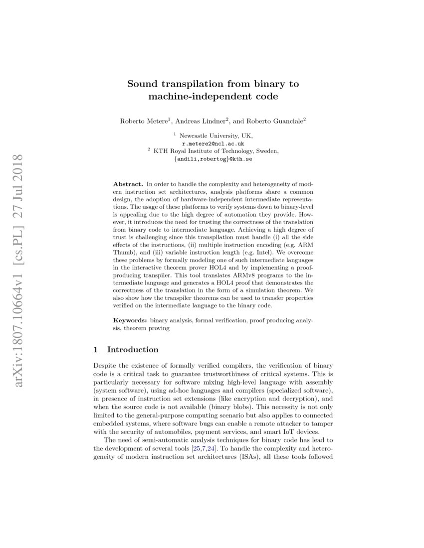 Sound Transpilation from Binary to Machine-Independent Code | DeepAI