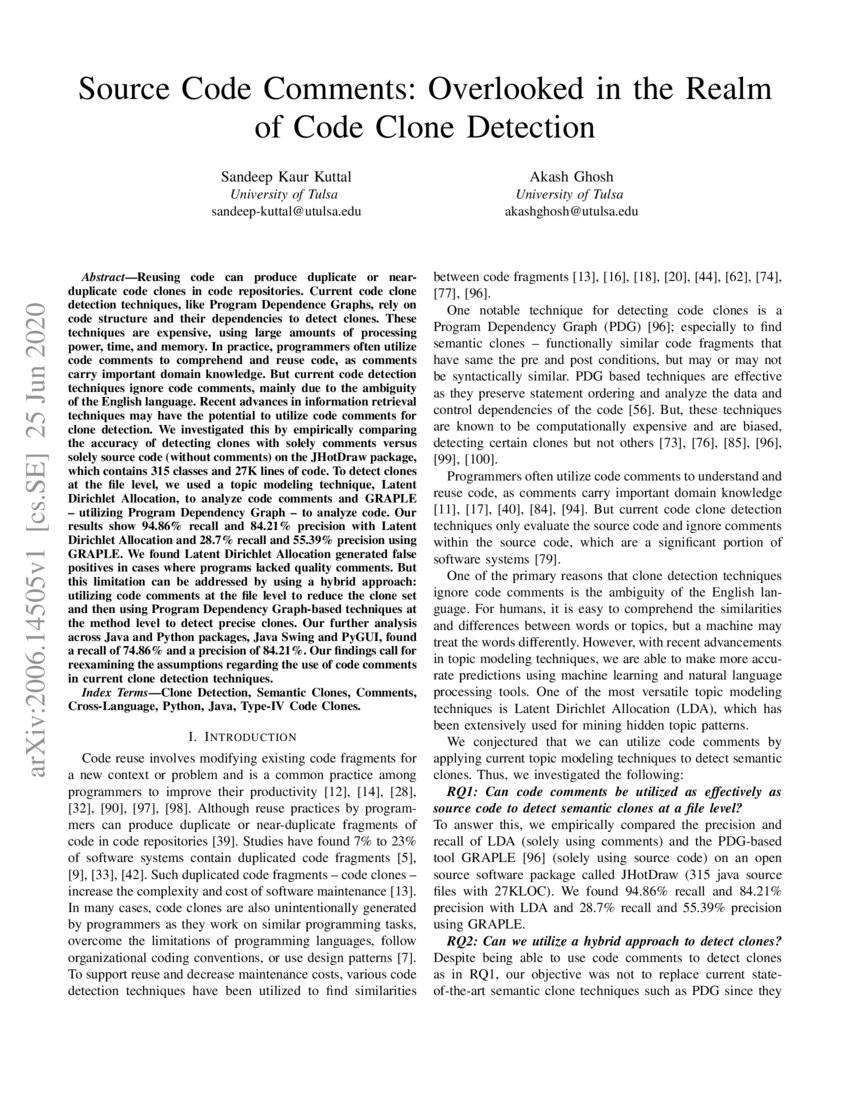 Source Code Comments Overlooked In The Realm Of Code Clone Detection Deepai
