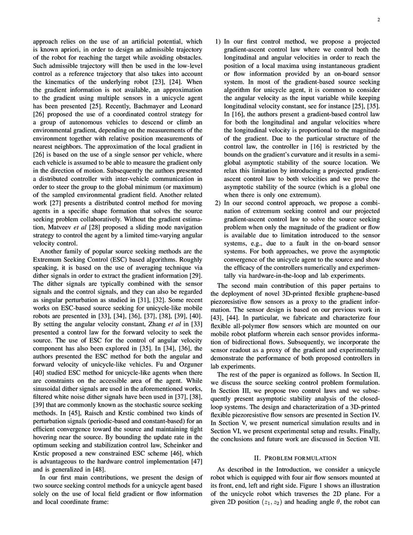 Source Seeking Control of Unicycle Robots with 3D-printed Flexible Piezoresistive Sensors | DeepAI