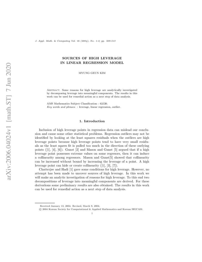 Sources Of High Leverage In Linear Regression Model Deepai