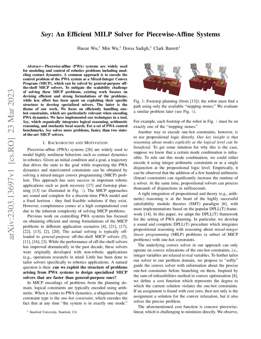 Soy: An Efficient MILP Solver for Piecewise-Affine Systems | DeepAI Soy: An Efficient MILP Solver for Piecewise-Affine Systems | DeepAI
