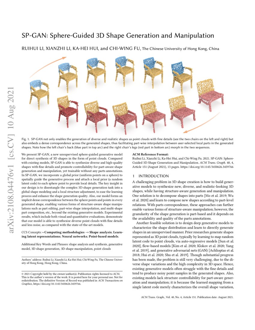 SP-GAN: Sphere-Guided 3D Shape Generation and Manipulation | DeepAI