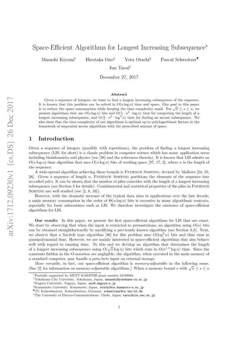 Space Efficient Algorithms For Longest Increasing Subsequence Deepai