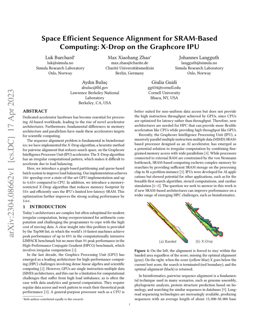 Space Efficient Sequence Alignment For Sram Based Computing X Drop On