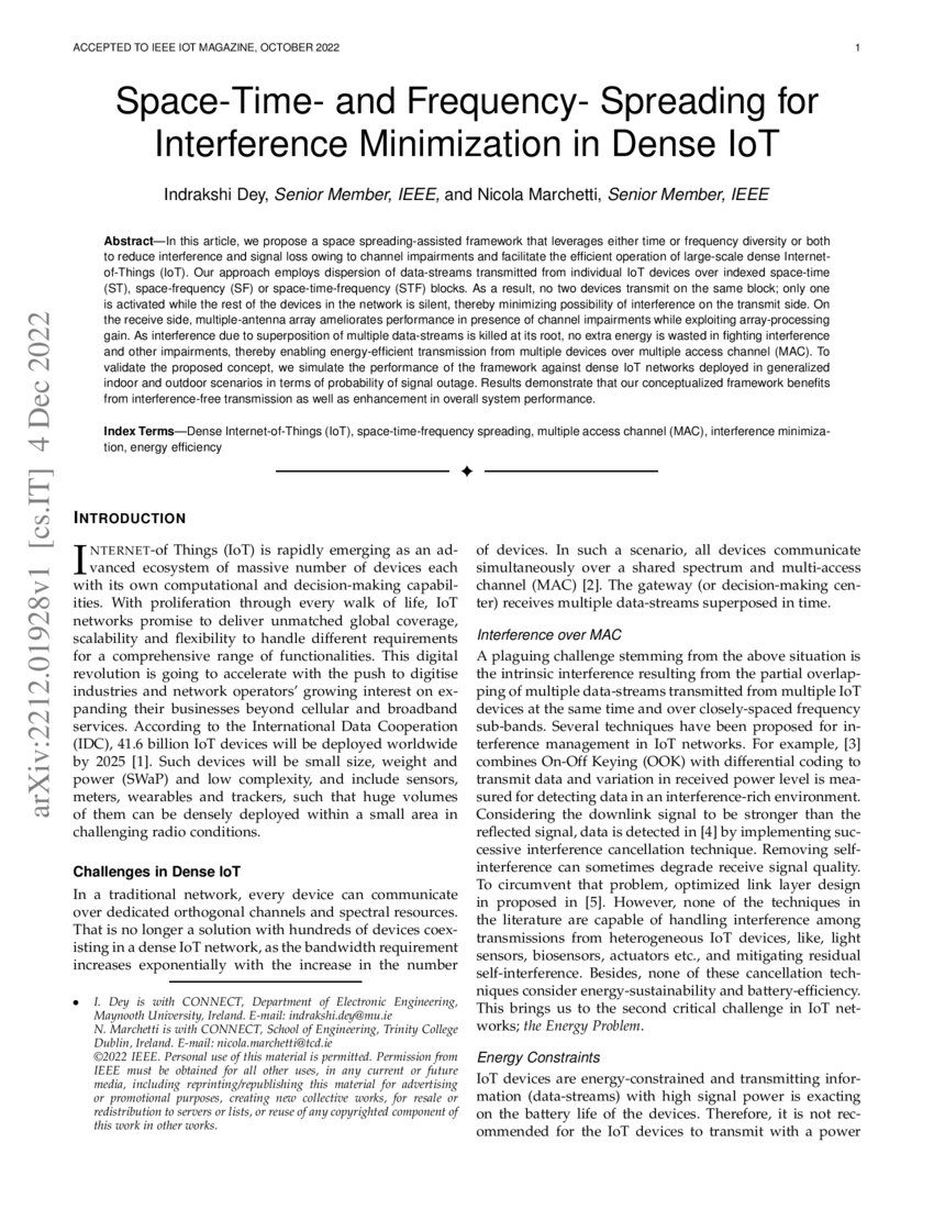 Space-Time- and Frequency- Spreading for Interference Minimization in Dense IoT | DeepAI