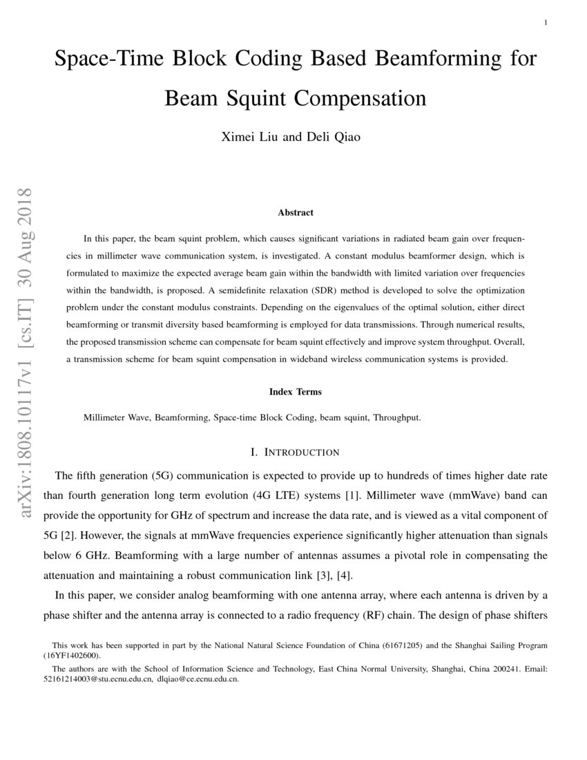 Space-Time Block Coding Based Beamforming for Beam Squint Compensation | DeepAI