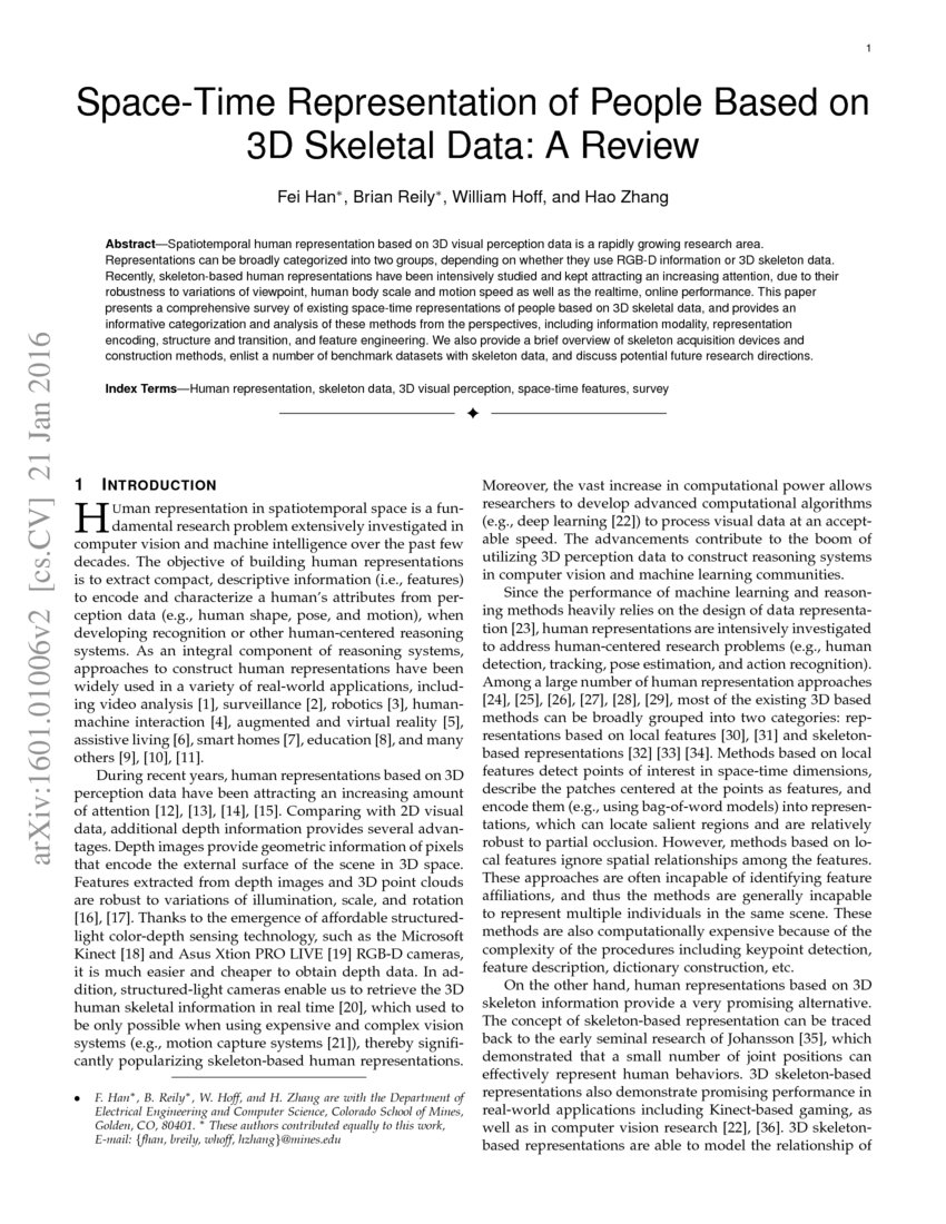 Space-Time Representation of People Based on 3D Skeletal Data: A Review ...