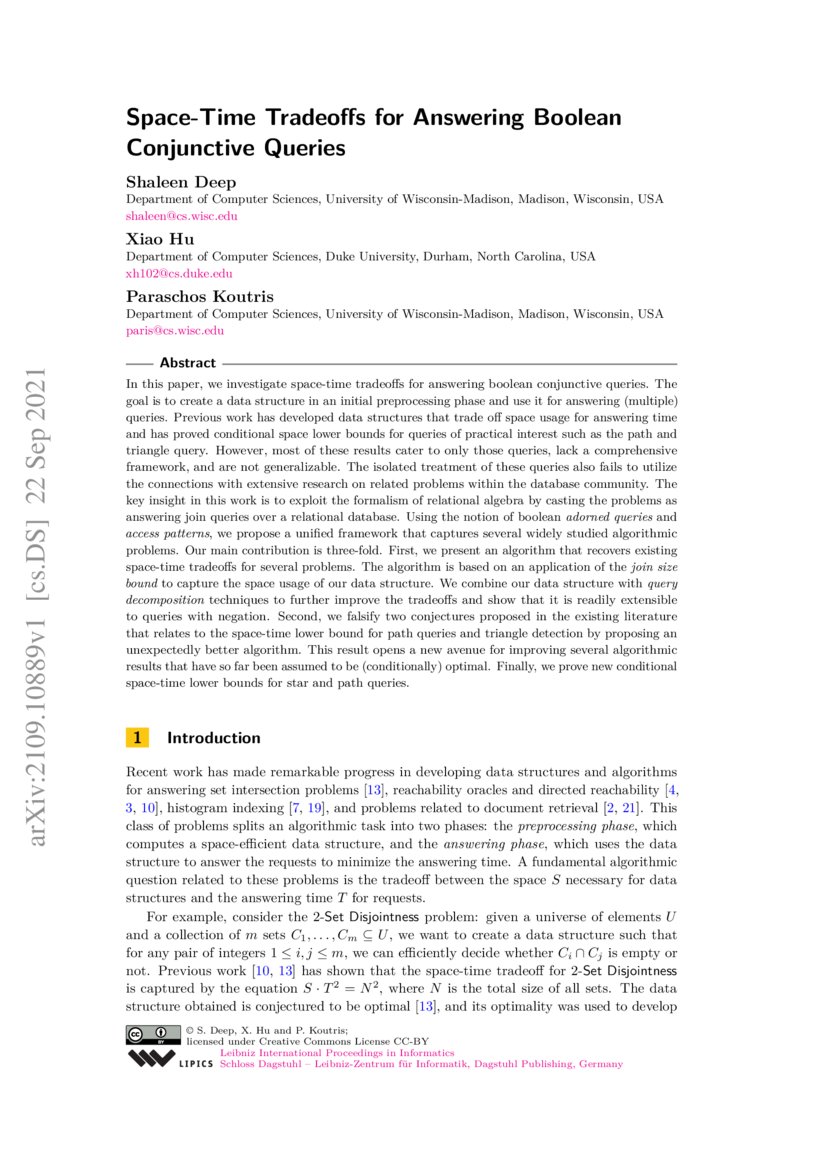 Space Time Tradeoffs For Answering Boolean Conjunctive Queries Deepai