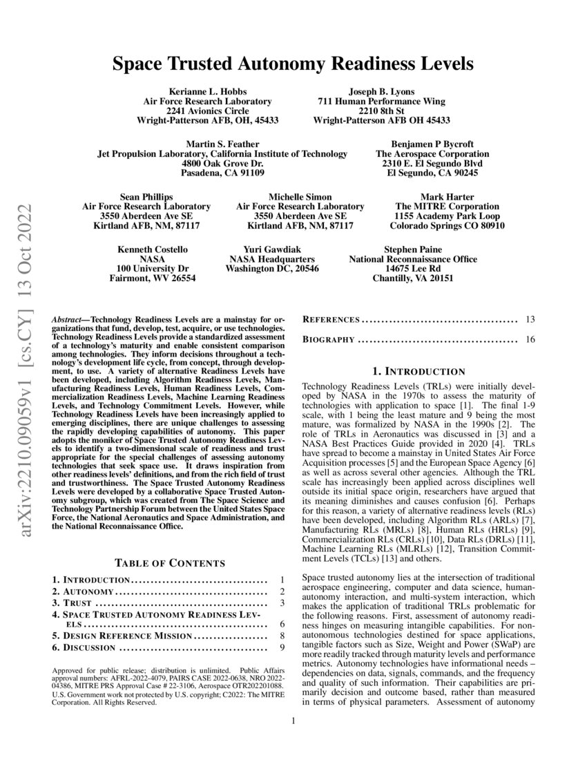 Space Trusted Autonomy Readiness Levels | DeepAI