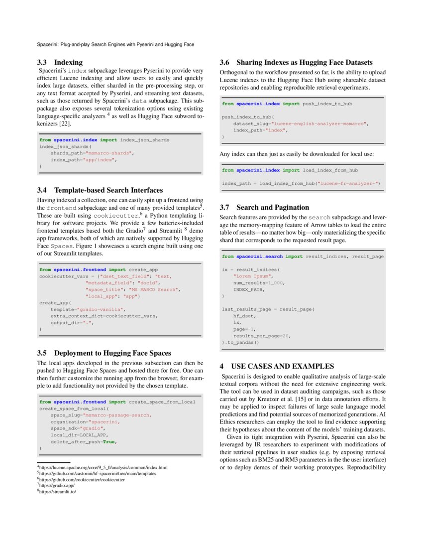 Spacerini: Plug-and-play Search Engines with Pyserini and Hugging Face ...