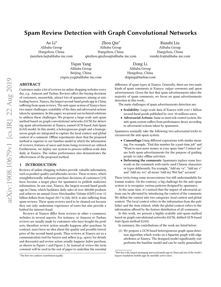 Spam Review Detection With Graph Convolutional Networks Deepai