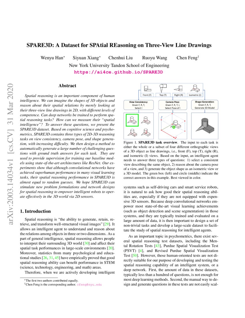 SPARE3D: A Dataset for SPAtial REasoning on Three-View Line Drawings ...