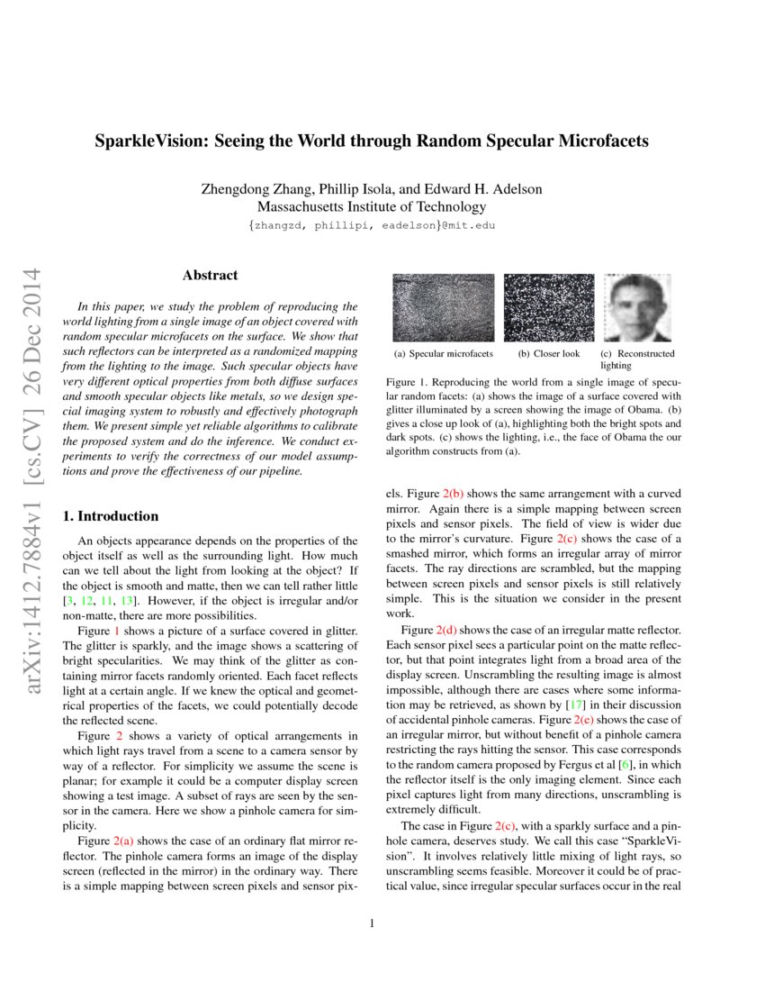 Sparkle Vision: Seeing the World through Random Specular Microfacets ...