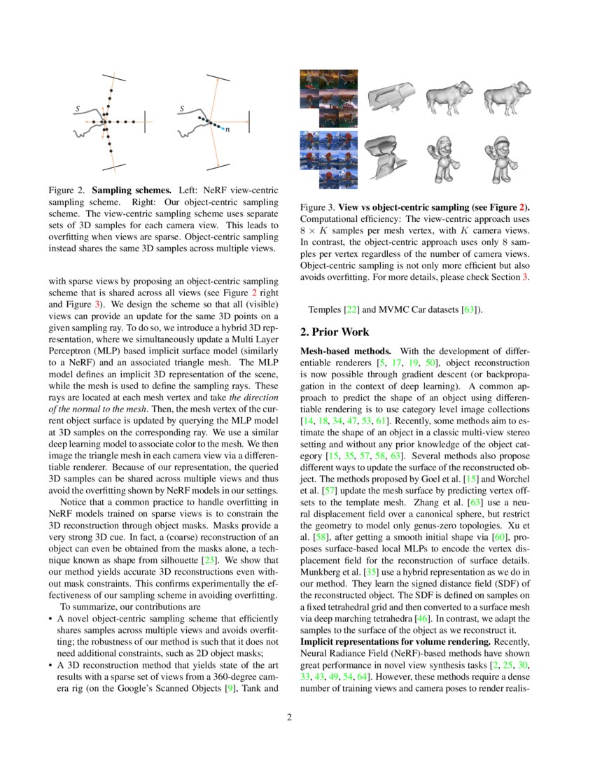 Sparse 3d Reconstruction Via Object Centric Ray Sampling Deepai