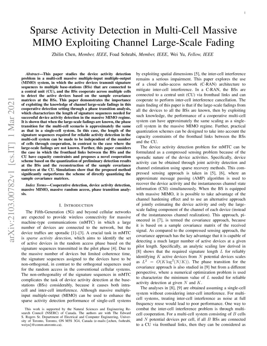 Sparse Activity Detection in Multi-Cell Massive MIMO Exploiting Channel Large-Scale Fading | DeepAI