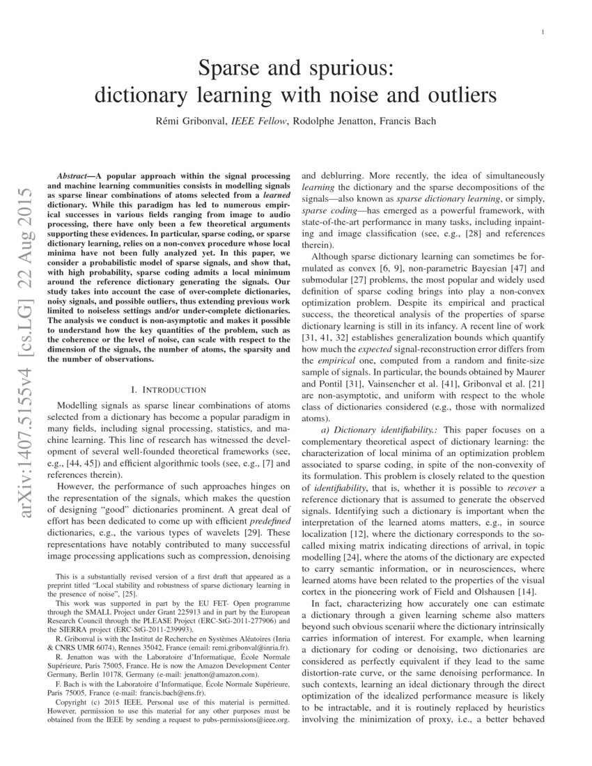 Sparse and spurious: dictionary learning with noise and outliers | DeepAI