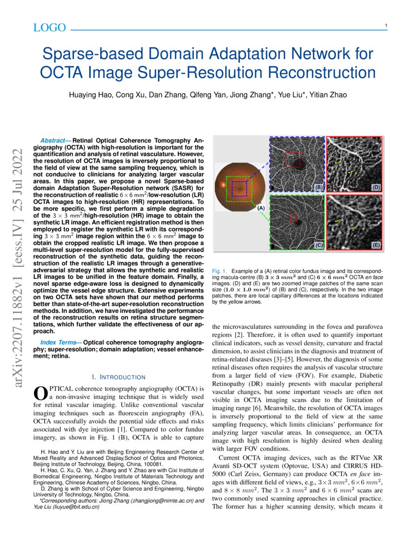 Sparse-based Domain Adaptation Network for OCTA Image Super-Resolution Reconstruction | DeepAI