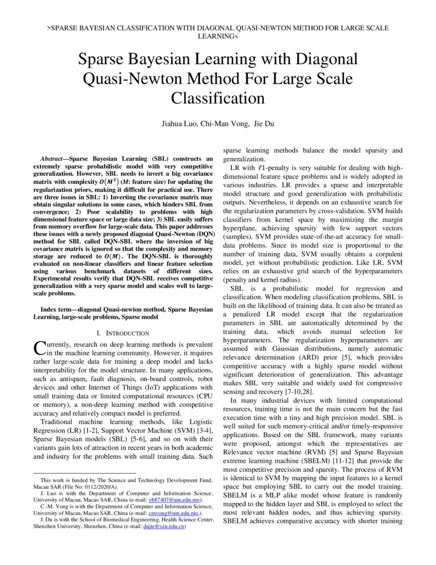 Sparse Bayesian Learning with Diagonal Quasi-Newton Method For Large ... Sparse Bayesian Learning with Diagonal Quasi-Newton Method For Large ...
