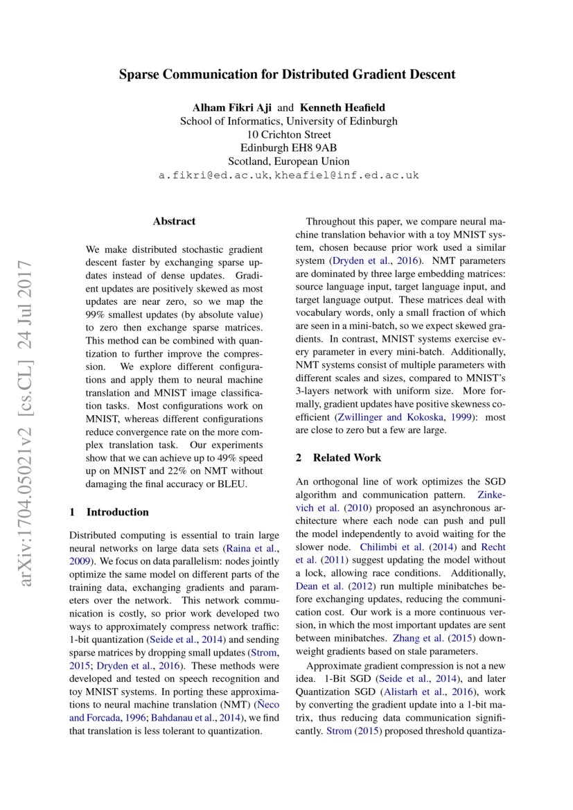 Sparse Communication For Distributed Gradient Descent Deepai