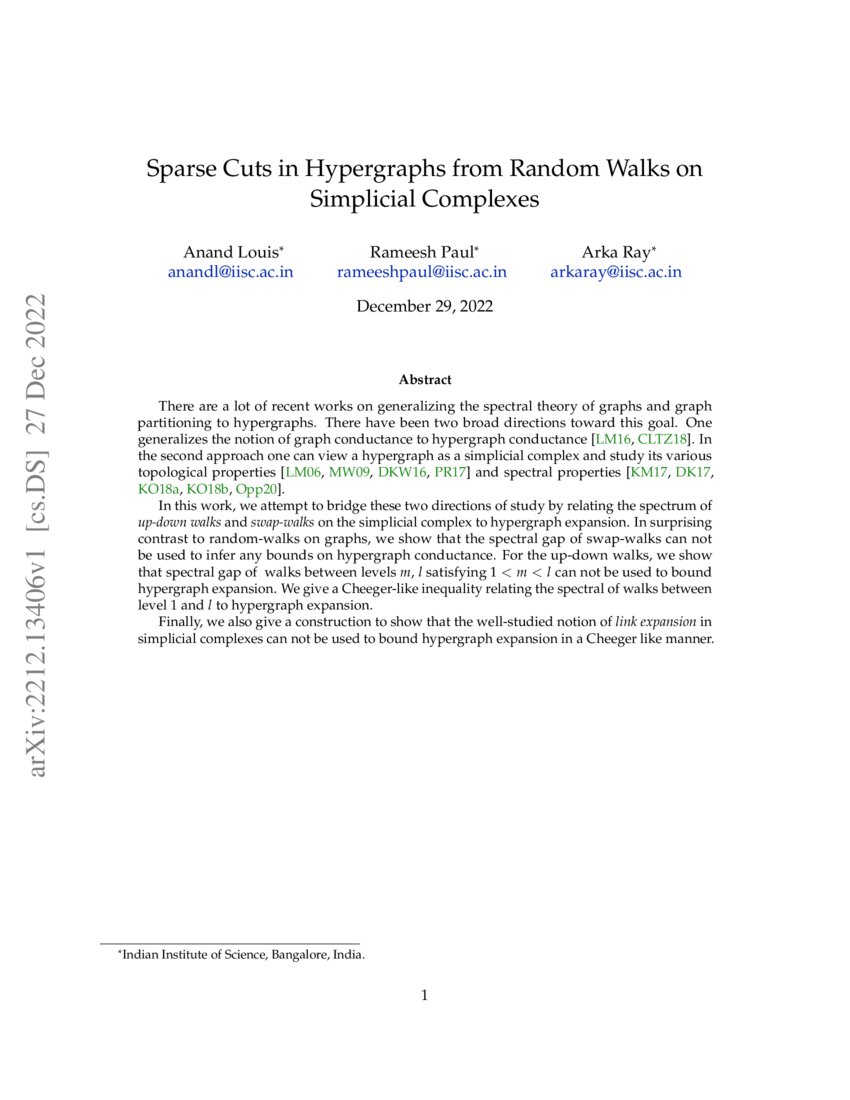 Sparse Cuts in Hypergraphs from Random Walks on Simplicial Complexes | DeepAI