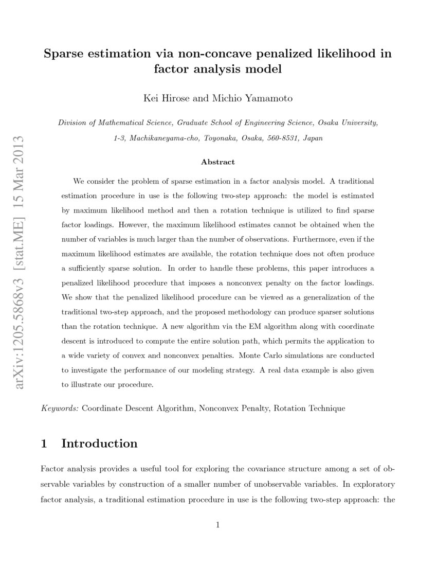 Sparse Estimation Via Nonconcave Penalized Likelihood In A Factor Analysis Model Deepai