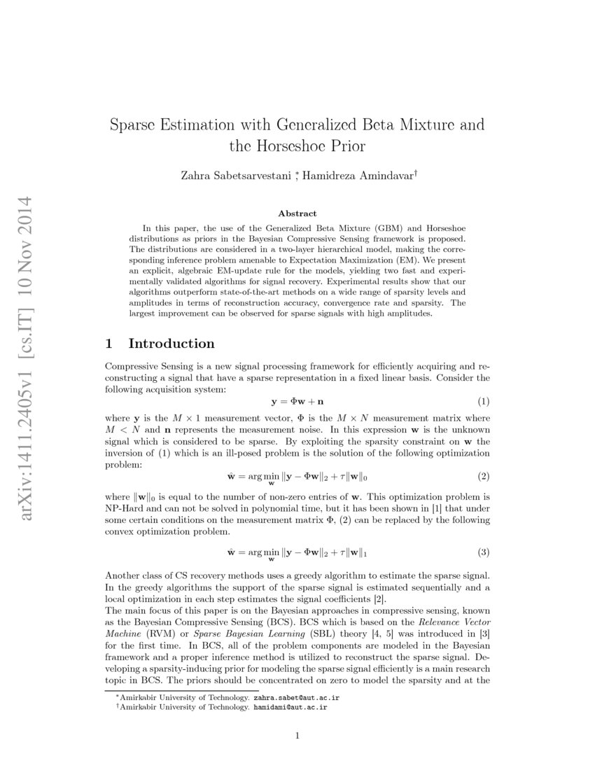 Sparse Estimation with Generalized Beta Mixture and the Horseshoe Prior | DeepAI